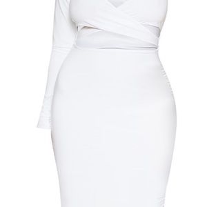 PrettyLittleThing | Dresses | Plus White Cut Out One Shoulder Midi ...